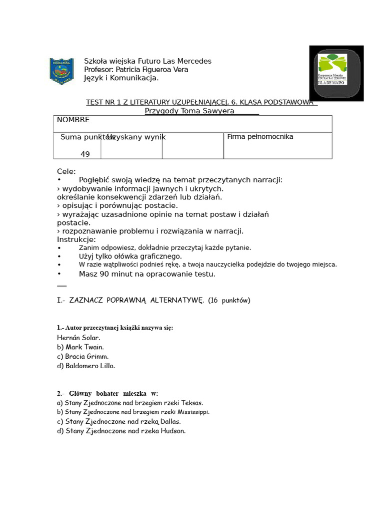 Próba Przygód Tomka Sawyera | PDF