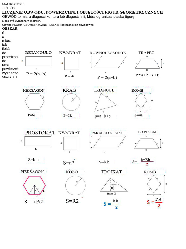 (Obliczanie Obwodu, Pola I Objętości Figur Geometrycznych) PDF | PDF