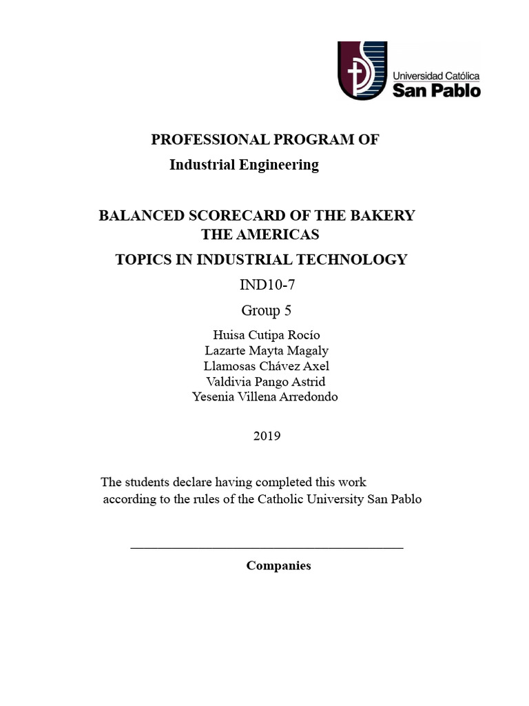 Balanced Scorecard for Bakery Industry | PDF | Swot Analysis | Return ...