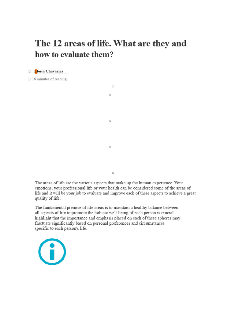 The 12 Areas of Life, What They Are and How To Evaluate Them | PDF ...