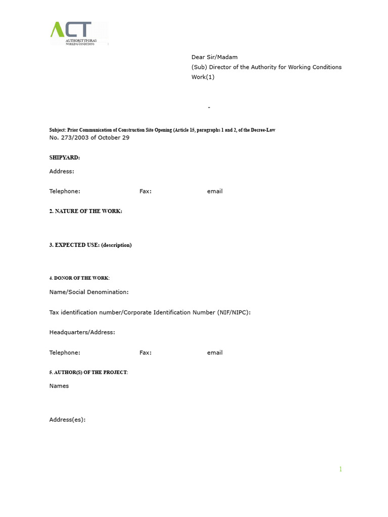 Prior Communication of Site Opening | PDF | Identity Document | Business