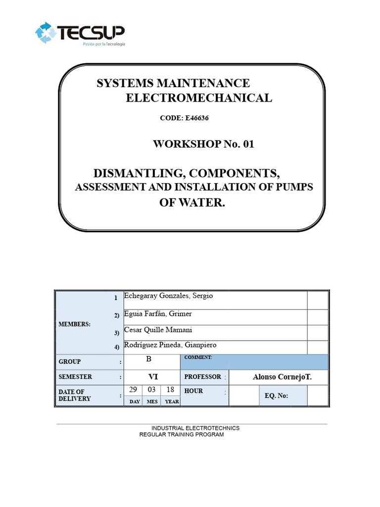T-01-G Disassembly, Components, Evaluation, and Assembly of Water Pumps ...
