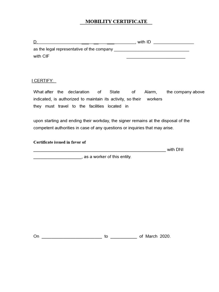 Mobility Certificate for Company Workers | PDF