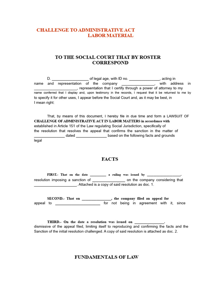 Appeal For Challenging Administrative Action in Labor Matters | PDF ...