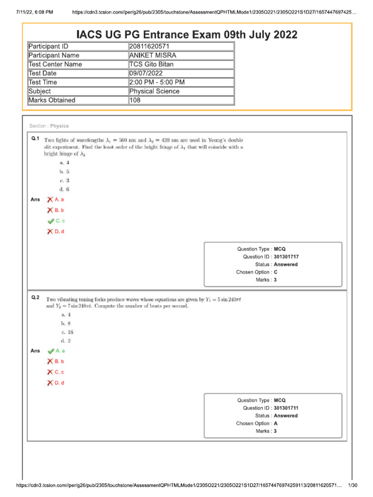 IACS Answer Keys | PDF