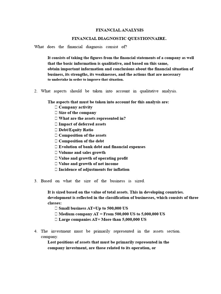 Financial Diagnostic Questionnaire Insights | PDF | Market Liquidity ...