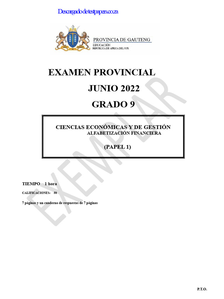 Gr9 EMS P1 (ING) Junio 2022 Examen de Preguntas | PDF | Contabilidad ...
