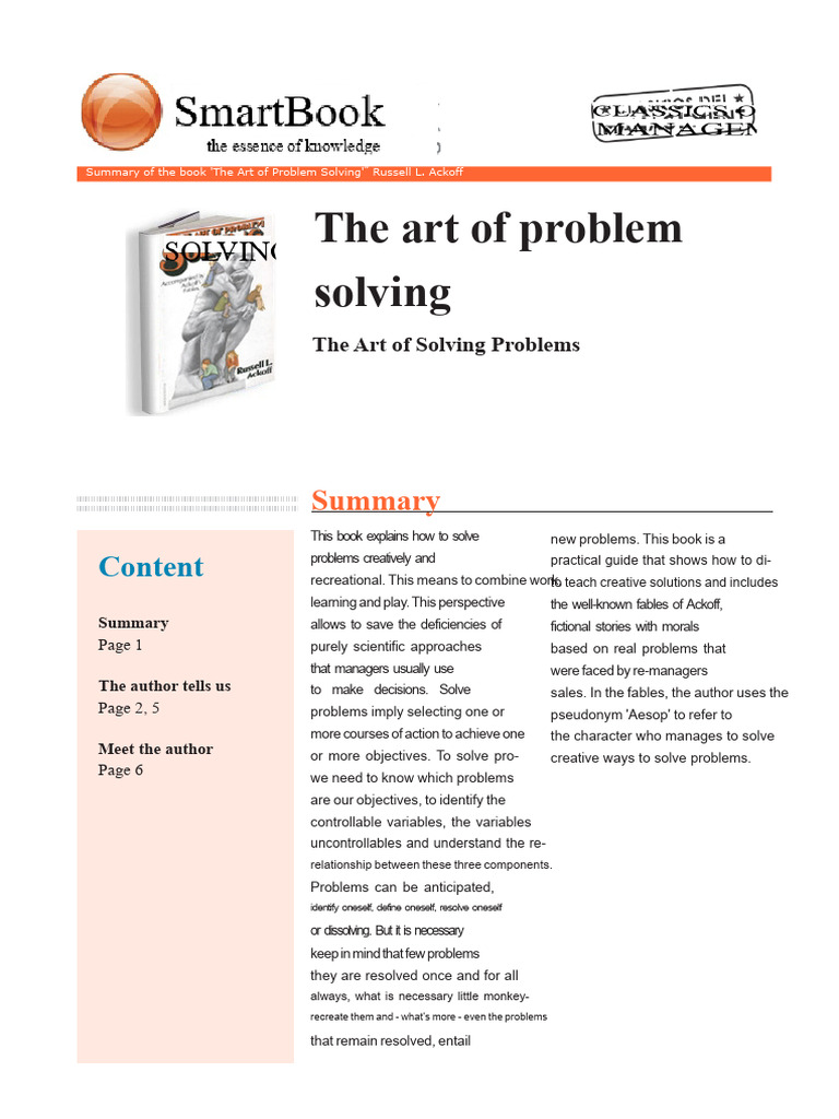 Summary Ackoff-Russell-L-The Art of Problem Solving PDF | PDF ...