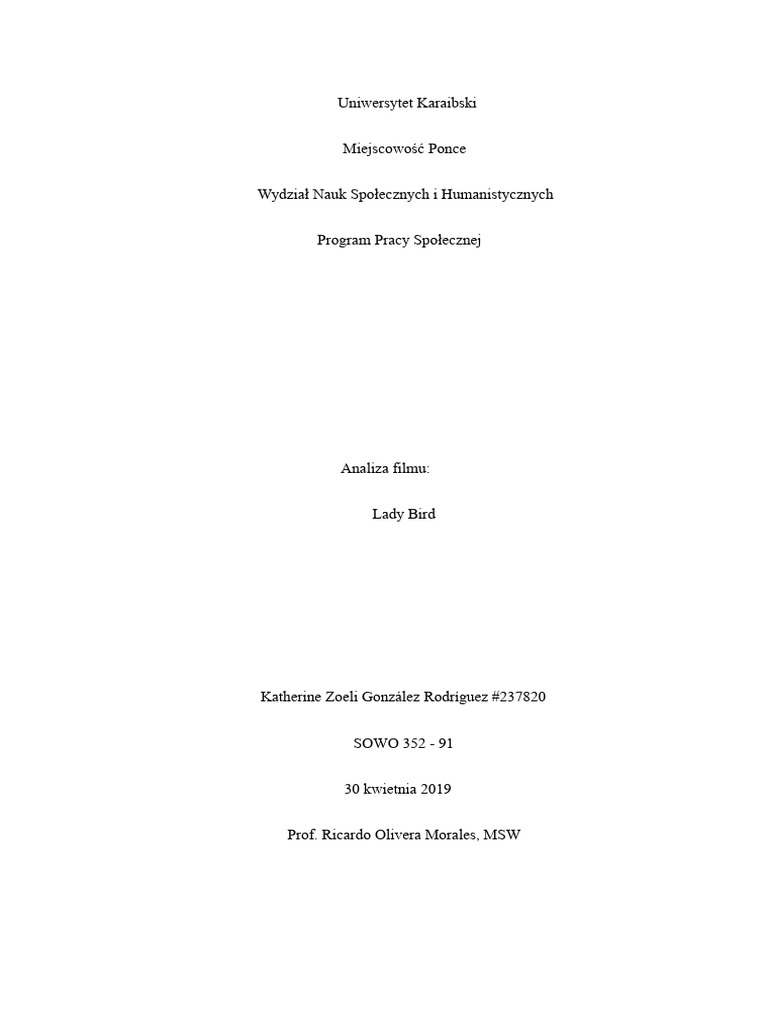 Analiza Filmu Lady Bird | PDF