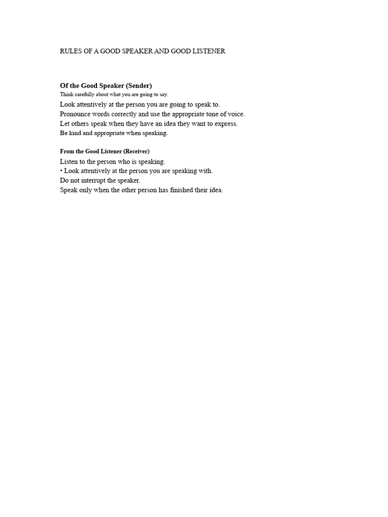 Rules of The Good Speaker and Good Listener | PDF