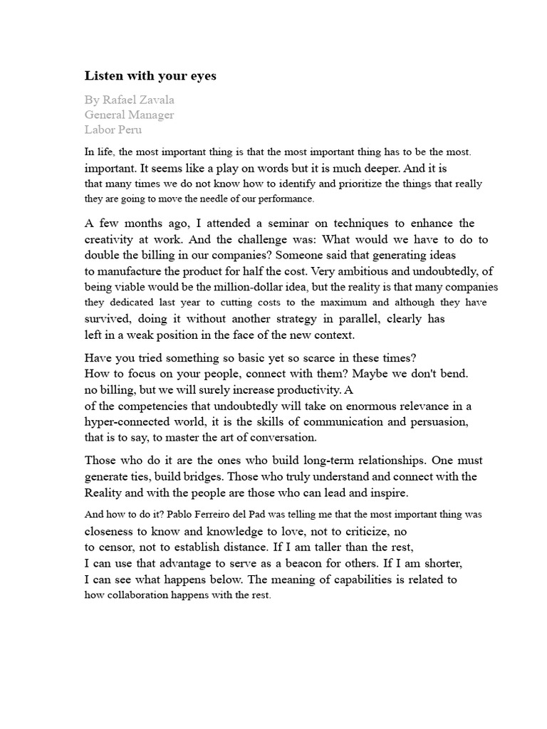 Listen With Your Eyes PDF | PDF | Nonverbal Communication | Communication