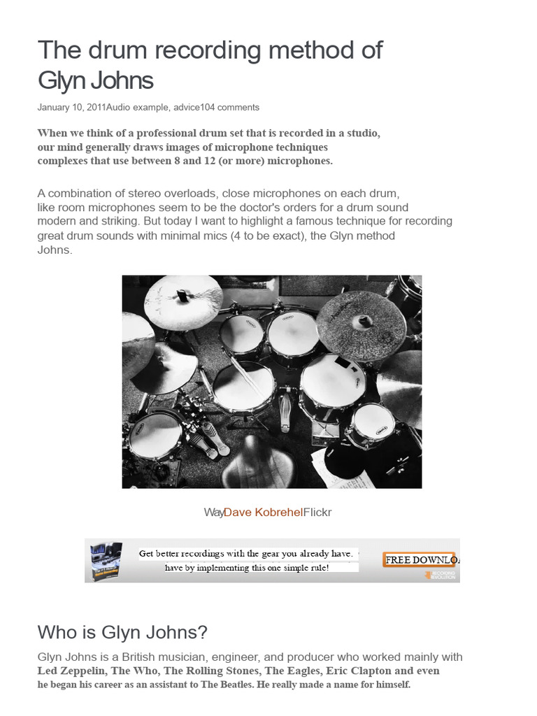 The Glyn Johns Drum Recording Method - Recording Revolution | PDF ...