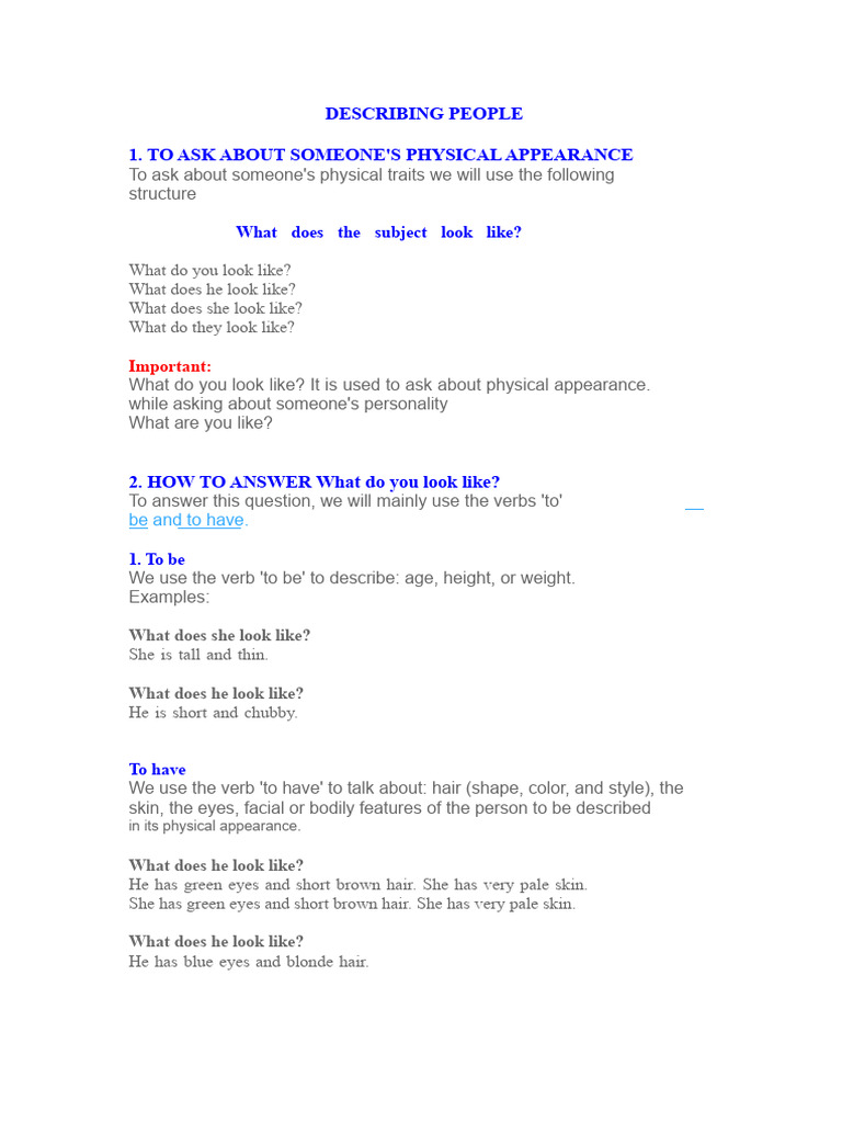 WHAT DO YOU LOOK LIKE (6) Physical Appearance of A Person in English ...