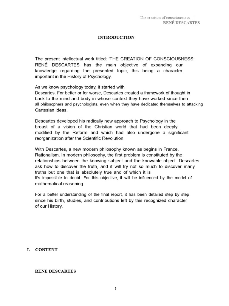 Descartes and the Birth of Consciousness | PDF | René Descartes ...
