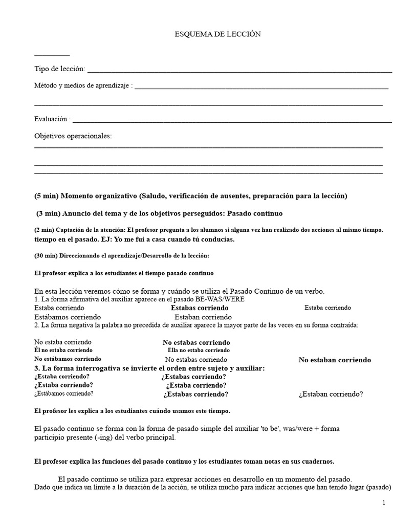 Esquema Lección Pasado Continuo Inglés | PDF | Verbo | Lingüística