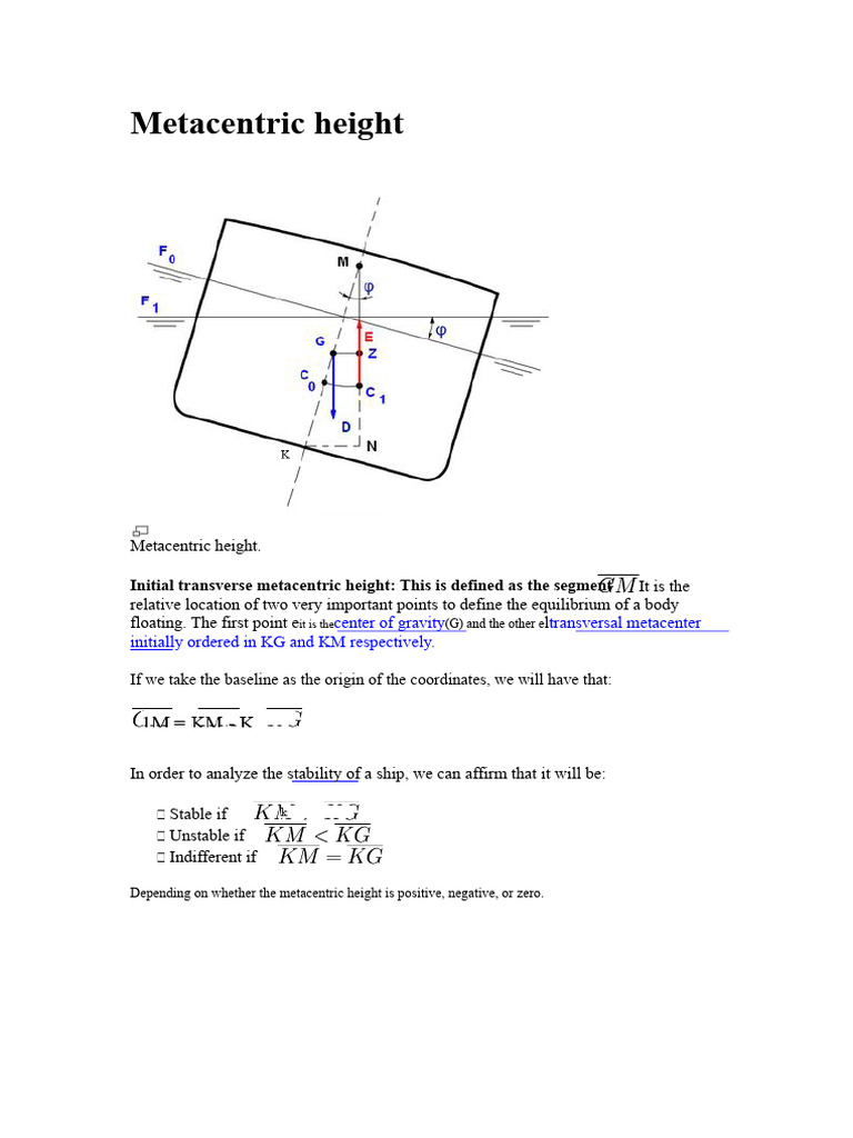 Metacentric Height | PDF | Watercraft | Mechanics