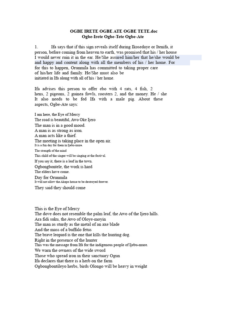 14 Ogbe Irete Ogbe Ate Ogbe Tete | PDF