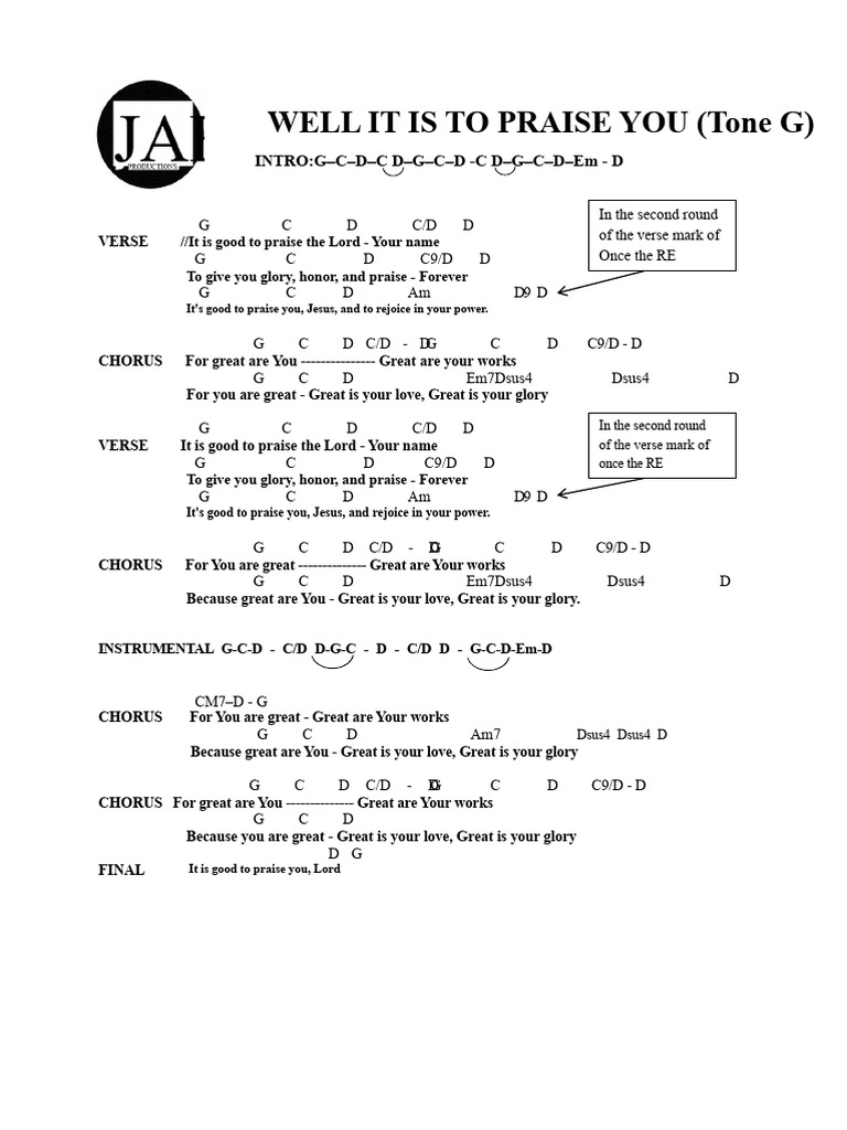 Well It Is Good To Praise You PDF | PDF | Glory (Religion) | Song Structure