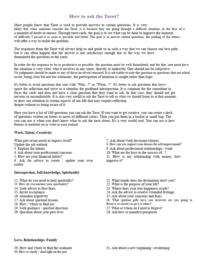 How To Ask The Tarot | PDF | Question | Social Psychology