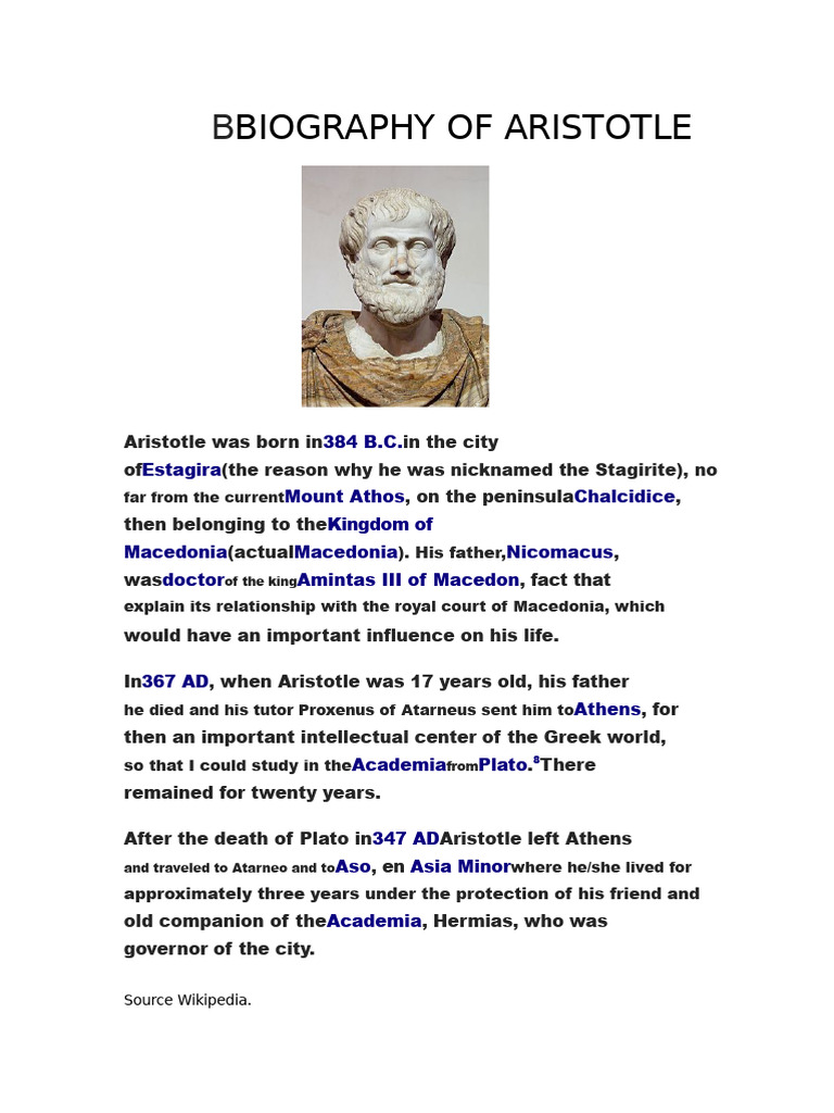 Biography of Aristotle | PDF | Aristotle | Plato