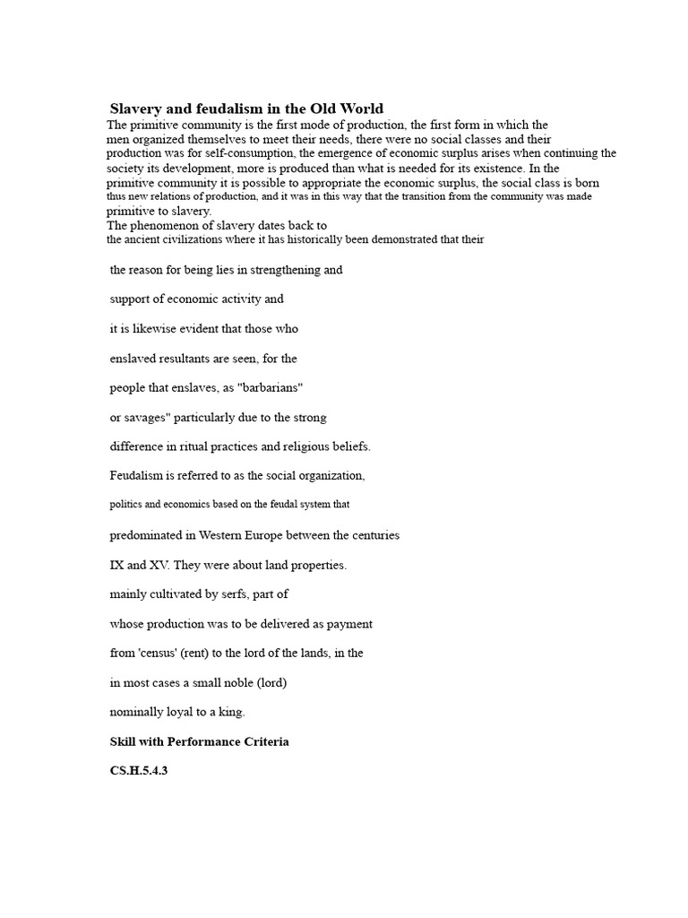 Slavery and Feudalism in The Old World Comparison | PDF