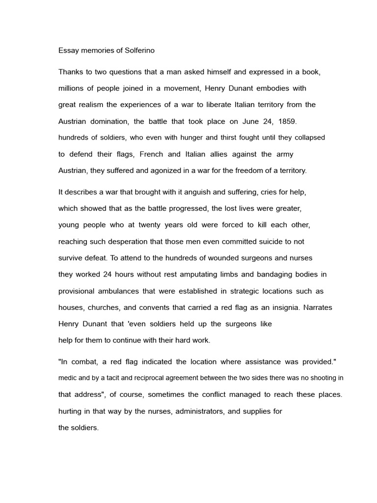 Essay Memories of Solferino C.L | PDF | International Committee Of The ...