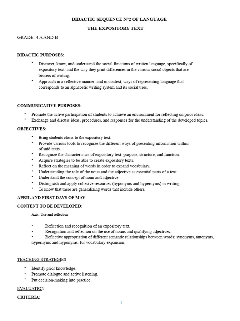 DIDACTIC SEQUENCE N°2 of Language Expository Text | PDF | Grammatical Gender | Adjective