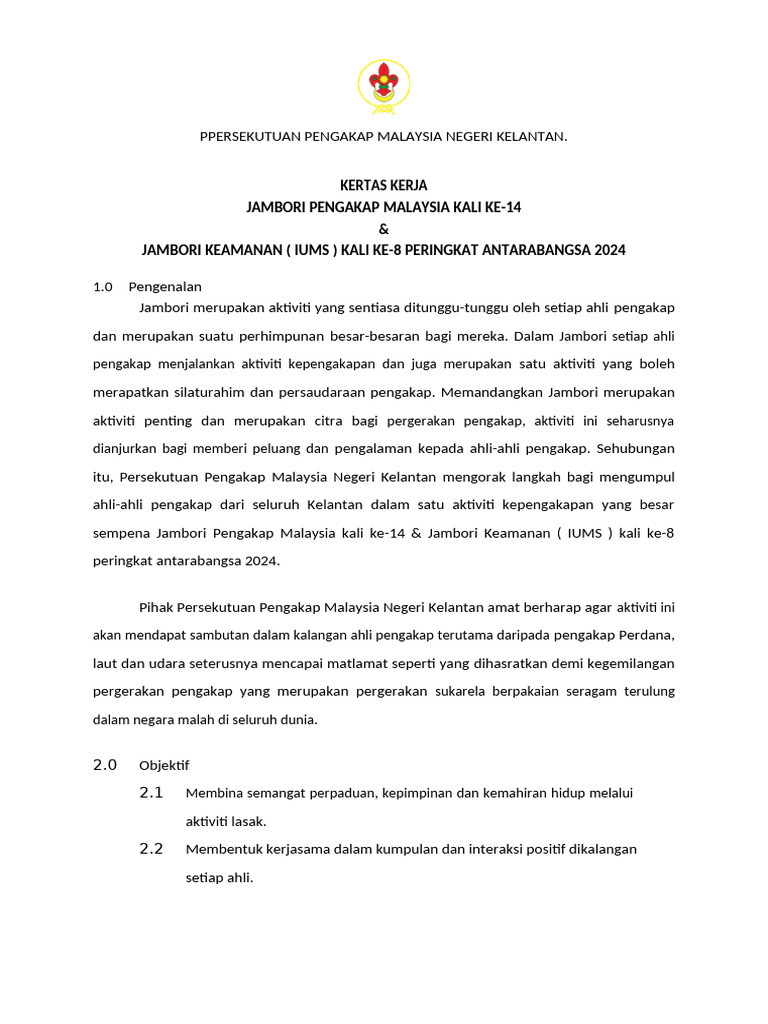 Kertas Kerja Jambori Malaysia 2024 | PDF