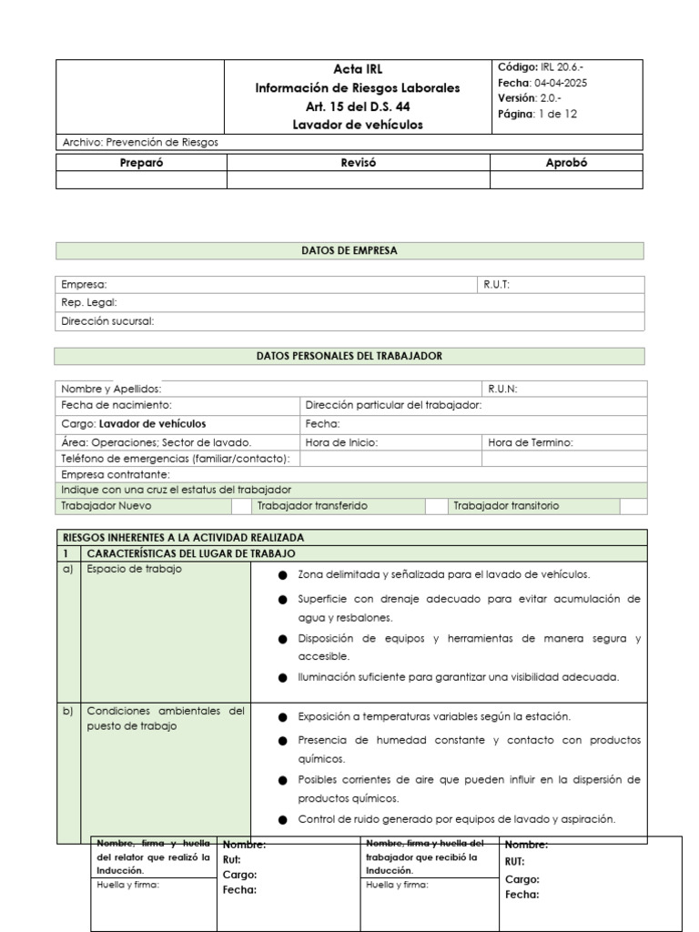 IRL 20.6. - Acta IRL Lavador de Vehículos V2.0. | PDF | Agua | Lentes ...