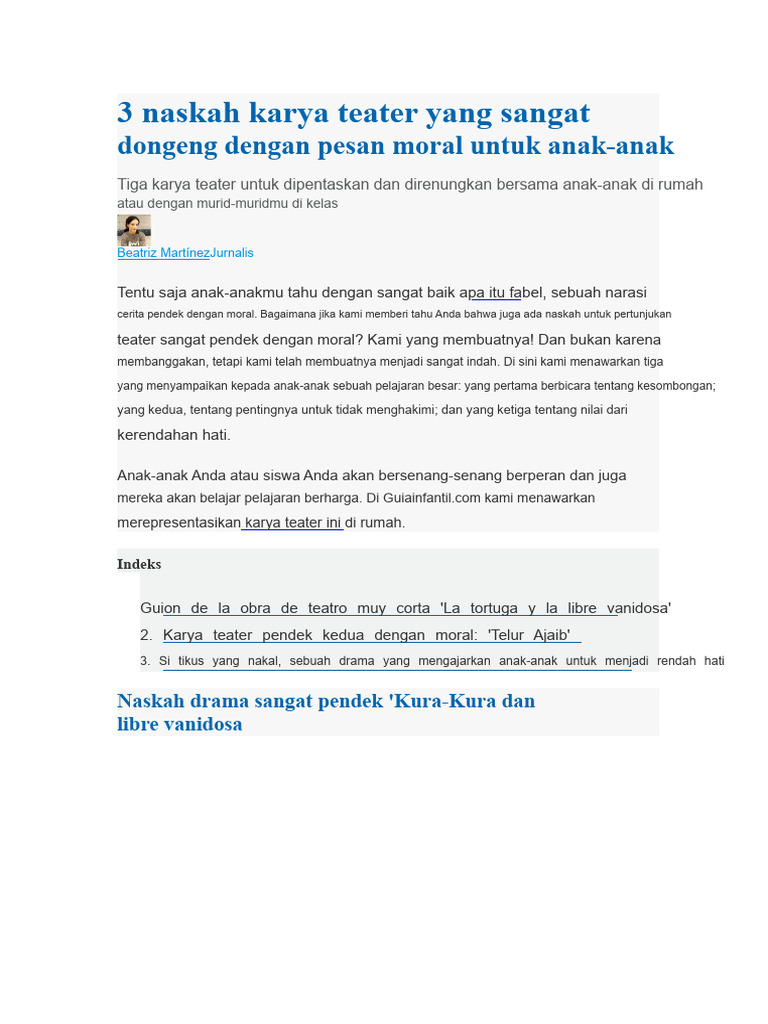 3 Naskah Teater Pendek untuk Anak-anak | PDF