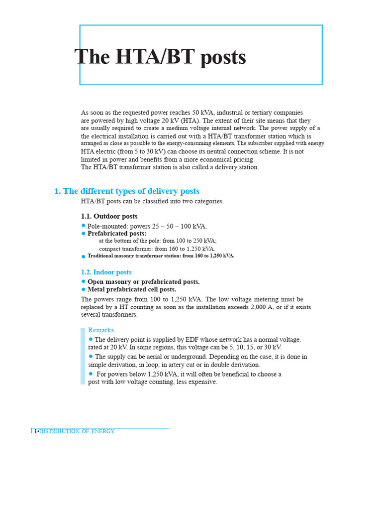 HTA/BT Transformer Station Overview | PDF | Transformer | Electrical ...