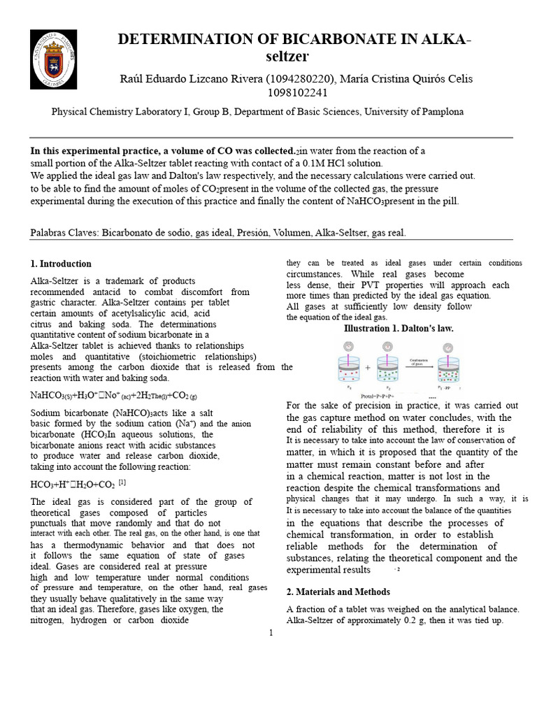 Determination of Bicarbonate in Alka-Seltzer | PDF | Gases | Stoichiometry