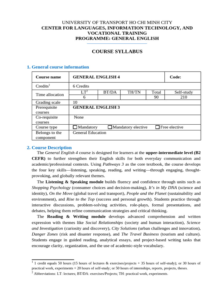 Course Syllabus - General English 4 - New (3ic1e) | PDF | Vocabulary ...