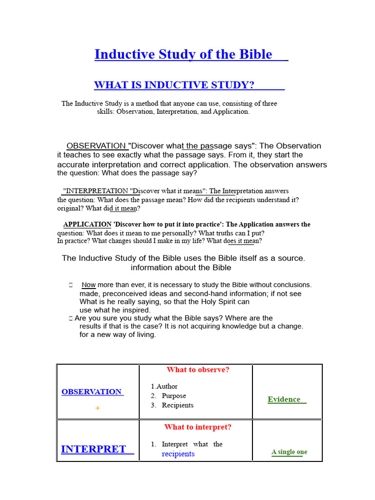 Inductive Study of The Bible | PDF | Bible | Inductive Reasoning