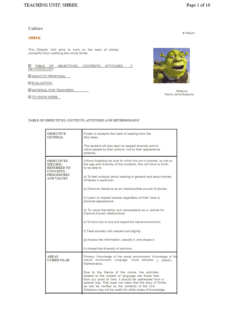 Shrek Didactic Unit for Primary Education | PDF