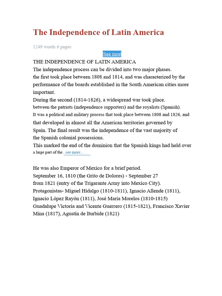The Independence of Latin America | PDF | Latin America | Spanish Empire