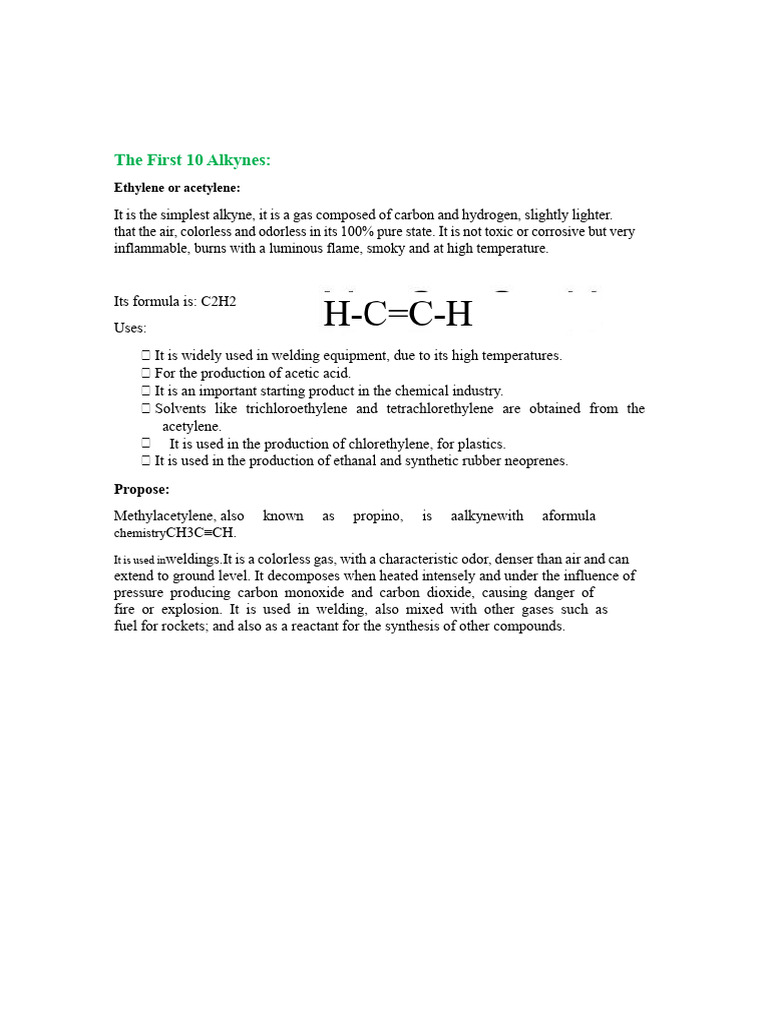 The First 10 Alkynes | PDF | Chemistry | Chemical Substances