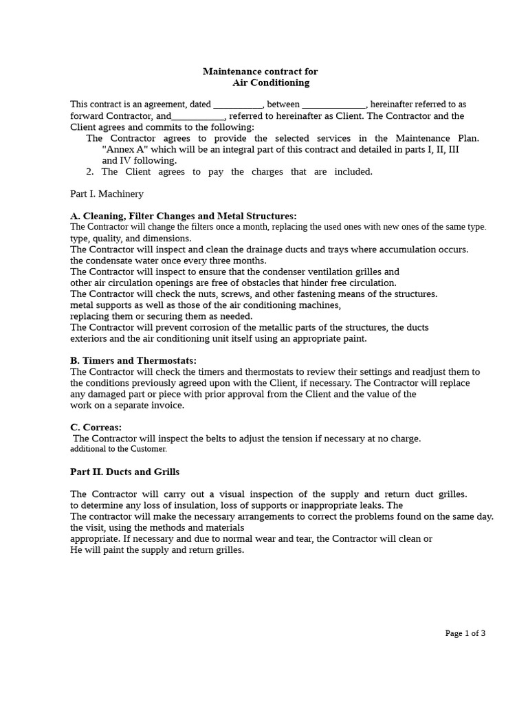 Air Conditioning Contract Model PDF | PDF | Duct (Flow)