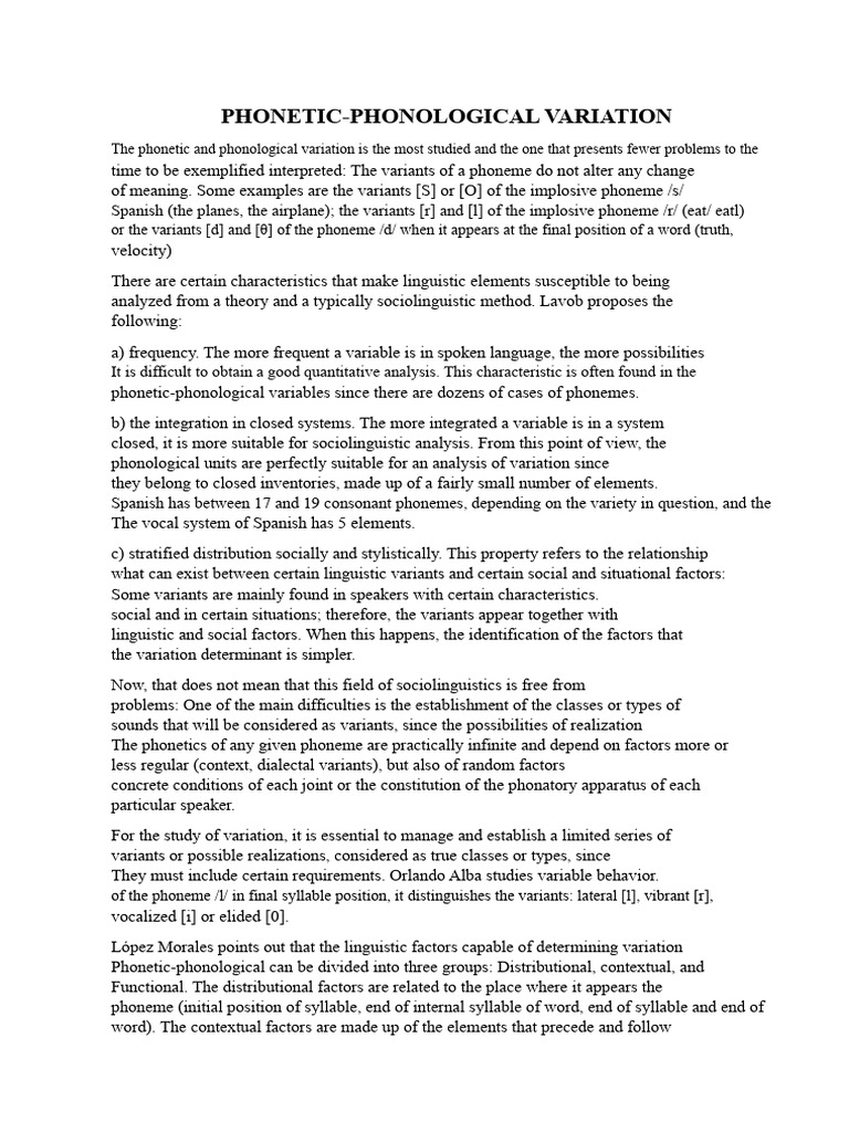 Phonetic-Phonological Variation | PDF | Phoneme | Linguistics