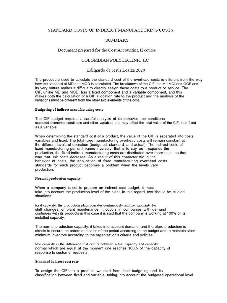 Net Variation of Indirect Costs | PDF | Variance | Cost Accounting