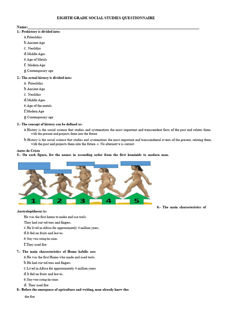 SOCIAL STUDIES QUESTIONNAIRE FOR EIGHTH GRADE p1 | PDF | Homo | Agriculture