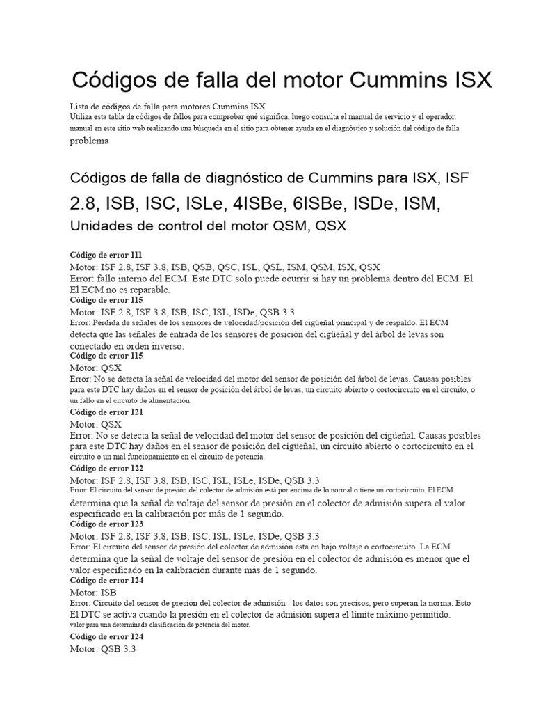 Códigos de Falla Del Motor Cummins ISX | PDF | Acelerador | Relé