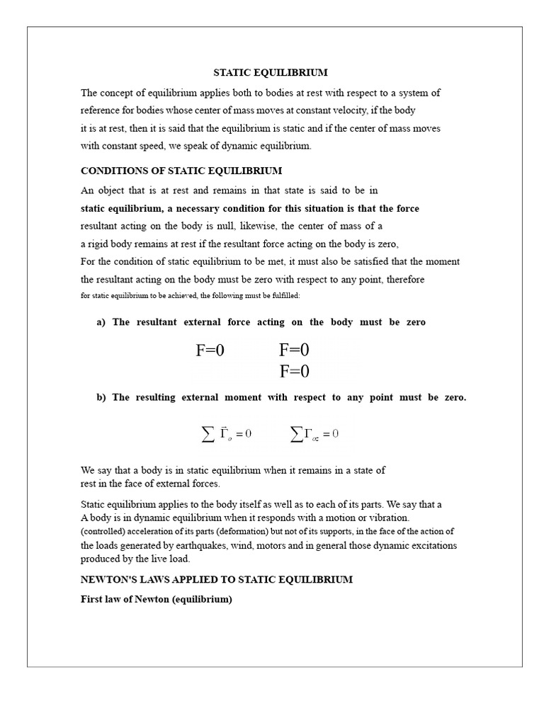 Static Equilibrium | PDF | Force | Torque