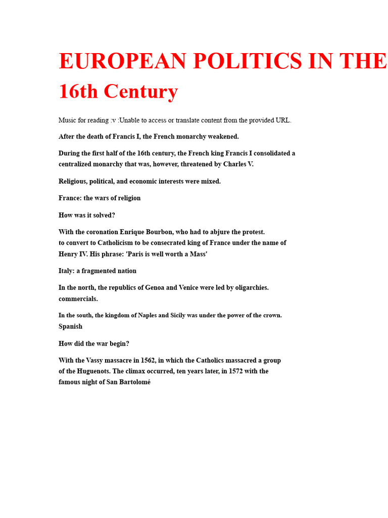 16th Century European Political Turmoil | PDF