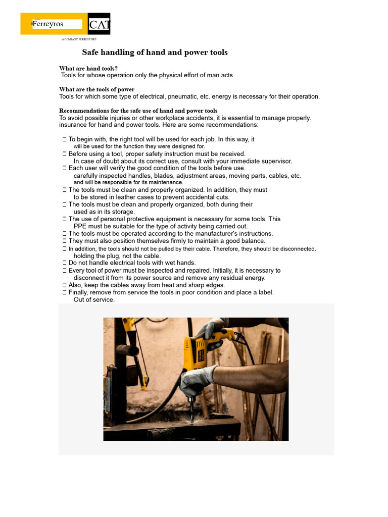 Talk On Safe Handling of Hand Tools and Power Tools | PDF