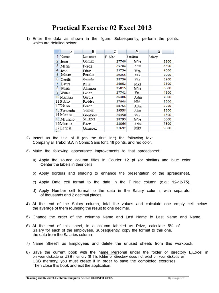 Excel 2013 Practical Exercise Guide | PDF
