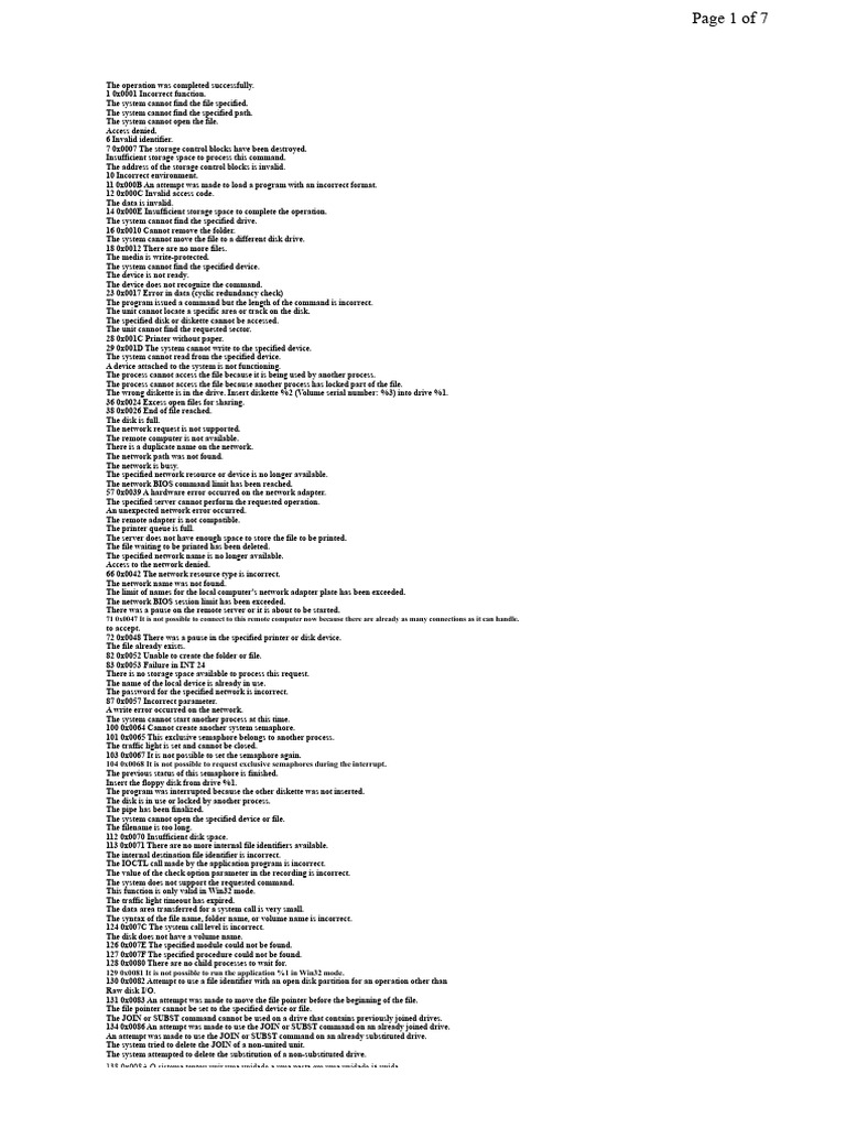 List of Windows Error Codes and Their Meanings | PDF | Windows Registry ...