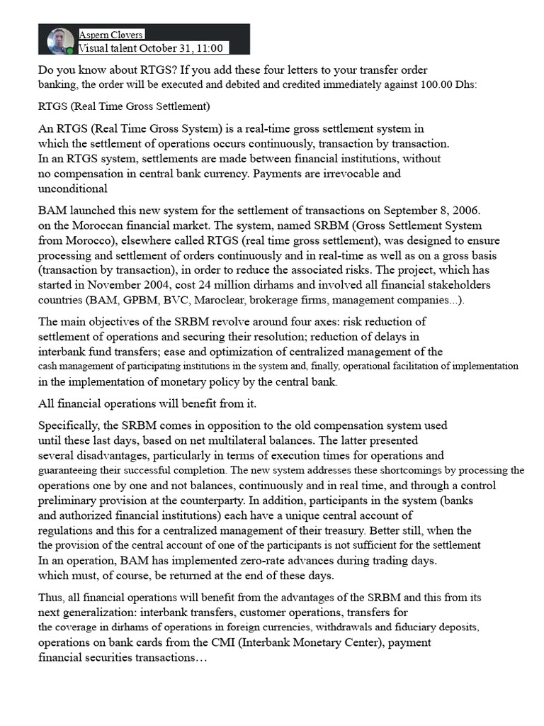 RTGS - Real Time Gross Settlement - IMMEDIATE TRANSFER | PDF | Service Industries | Financial ...