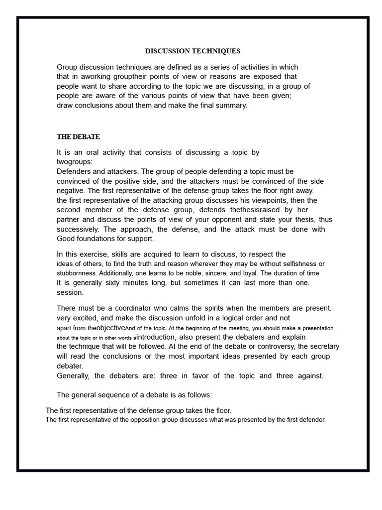 Discussion Techniques | PDF | Thesis | Argument