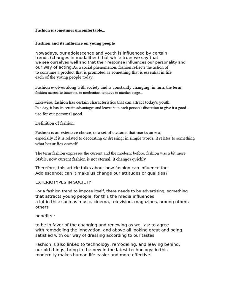 Opinion Article | PDF | Fashion | Adolescence